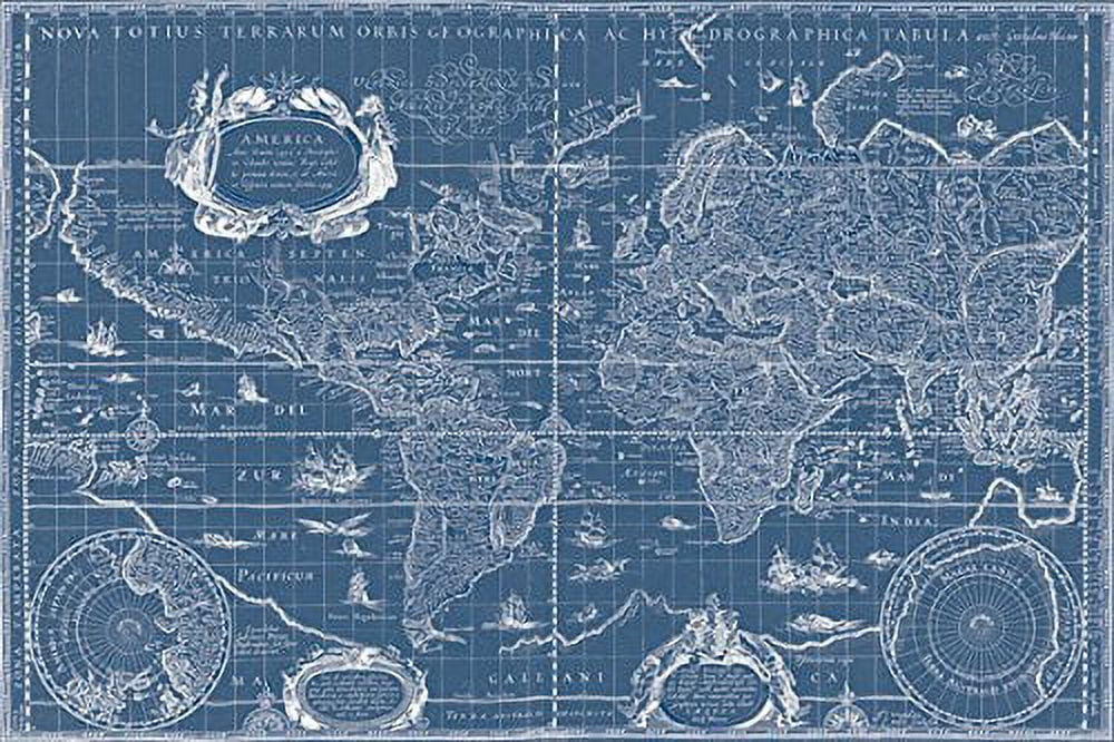 Popular Historical Blueprint of a World Map; One 18x12in Poster Print ...