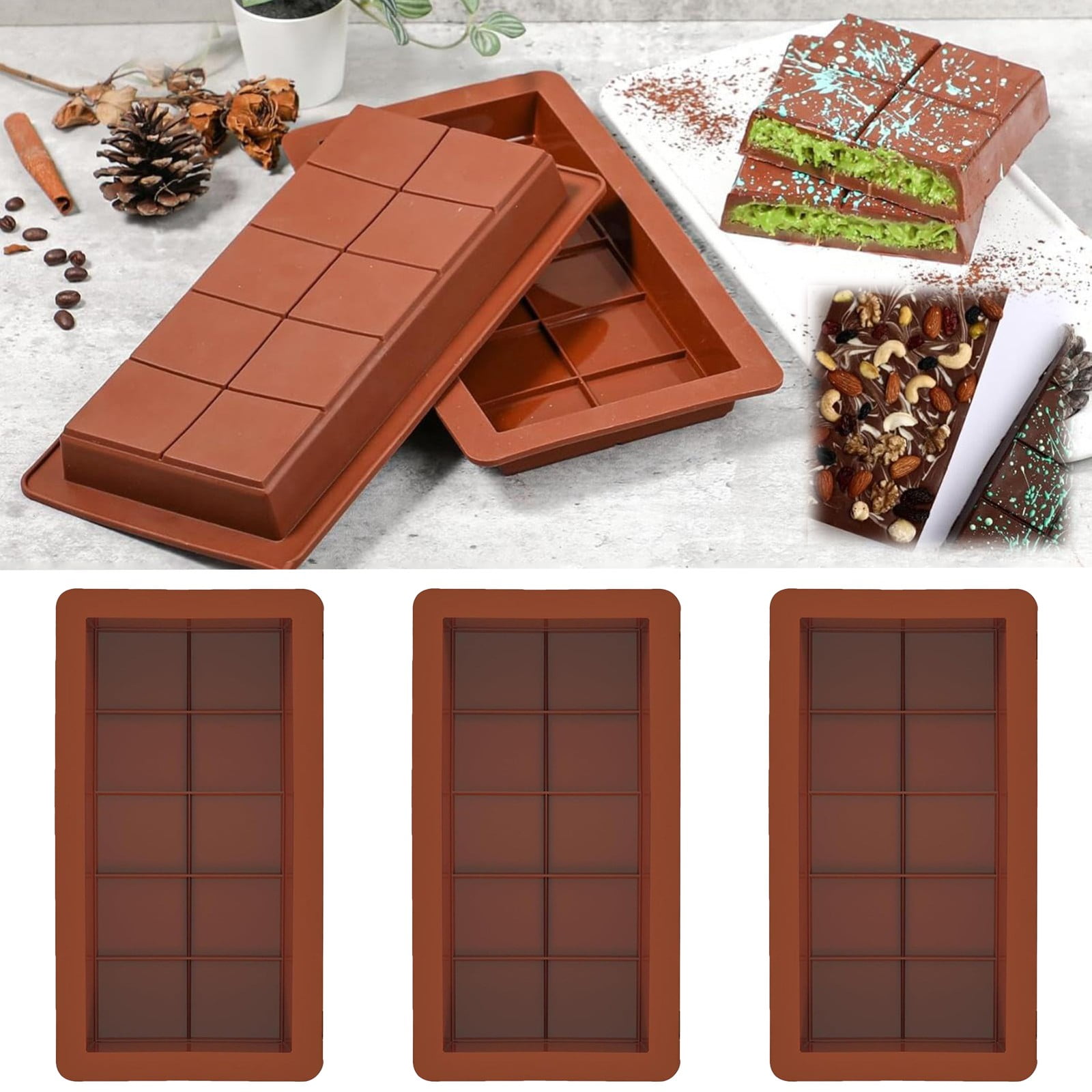 Popular Pick！ Sueyeuwdi 3 * Chocolate Mold Silicone Deep Table Non ...