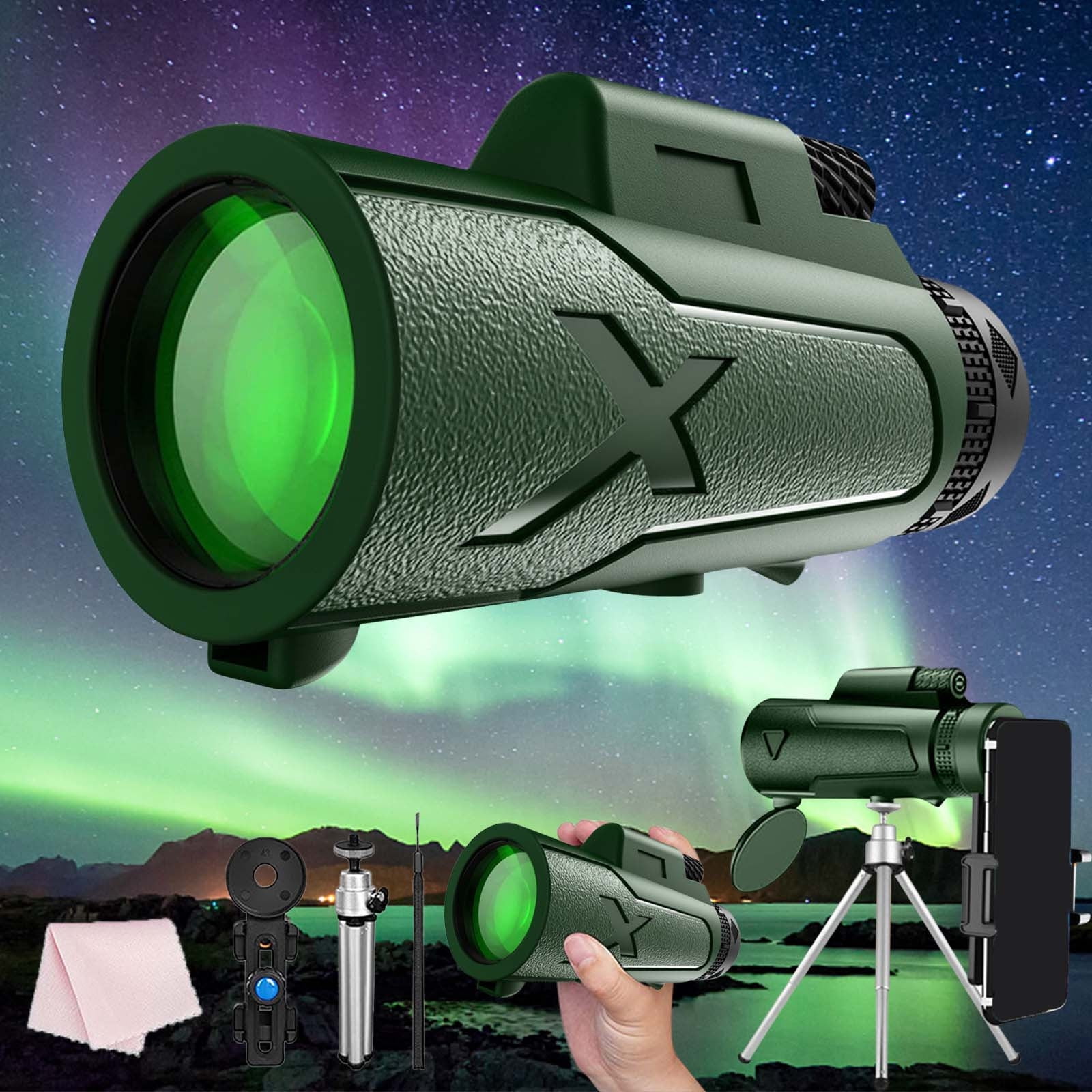 Popular Picks, 40x60 Monocular Telescope, Phone Camera, Day & Night Vision, Compact Design ...
