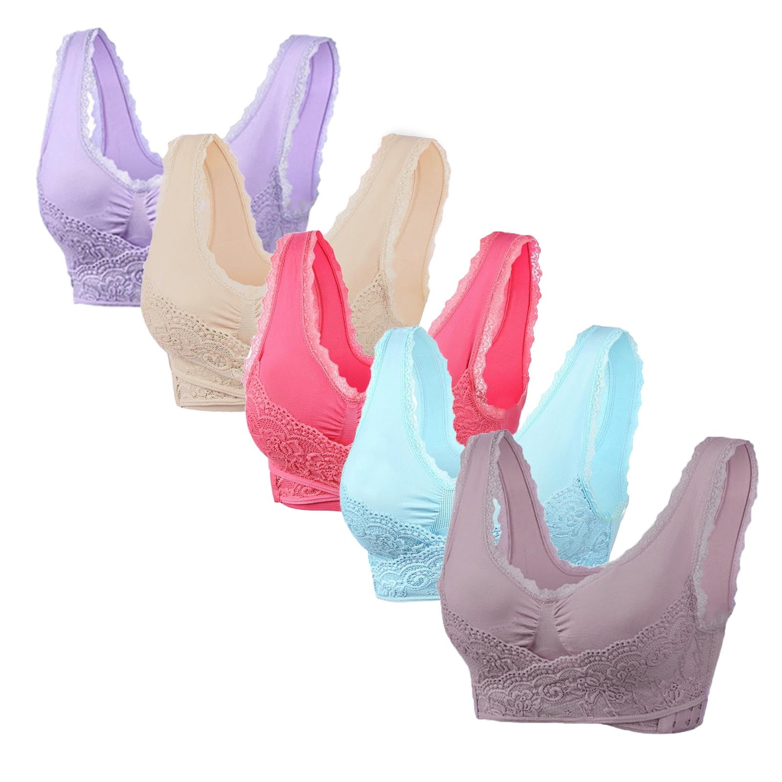 Popular Picks, 5PC Women's Solid Color Bra, Gathered Underwire, Large ...