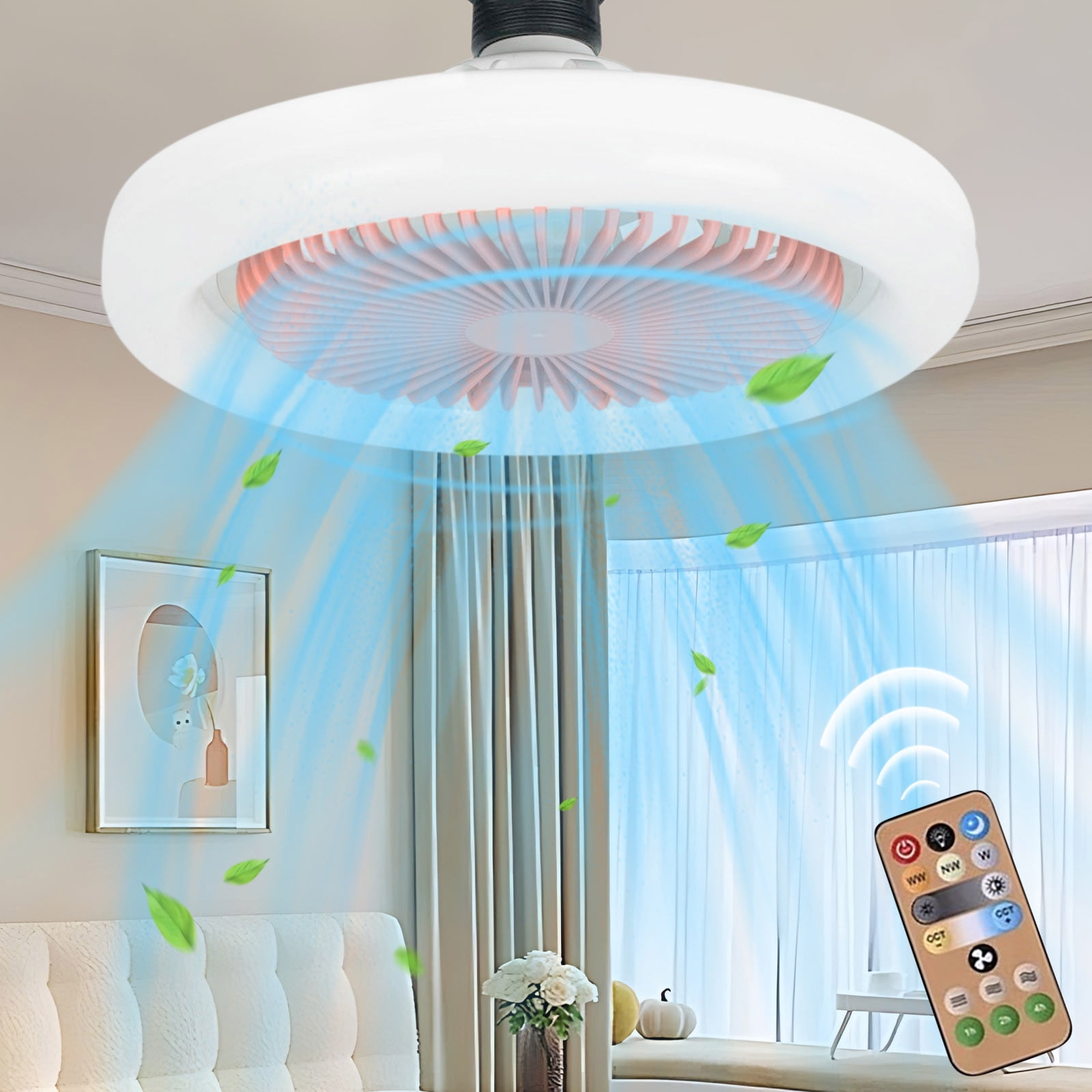 Popular Picks, E27 Enclosed Ceiling Fan with Lights, Low Profile Fan ...