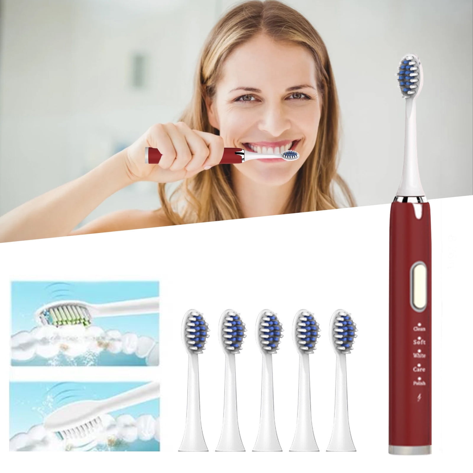 Popular Picks, Electric Toothbrush with USB Cable 6 Replacement Heads 5 ...
