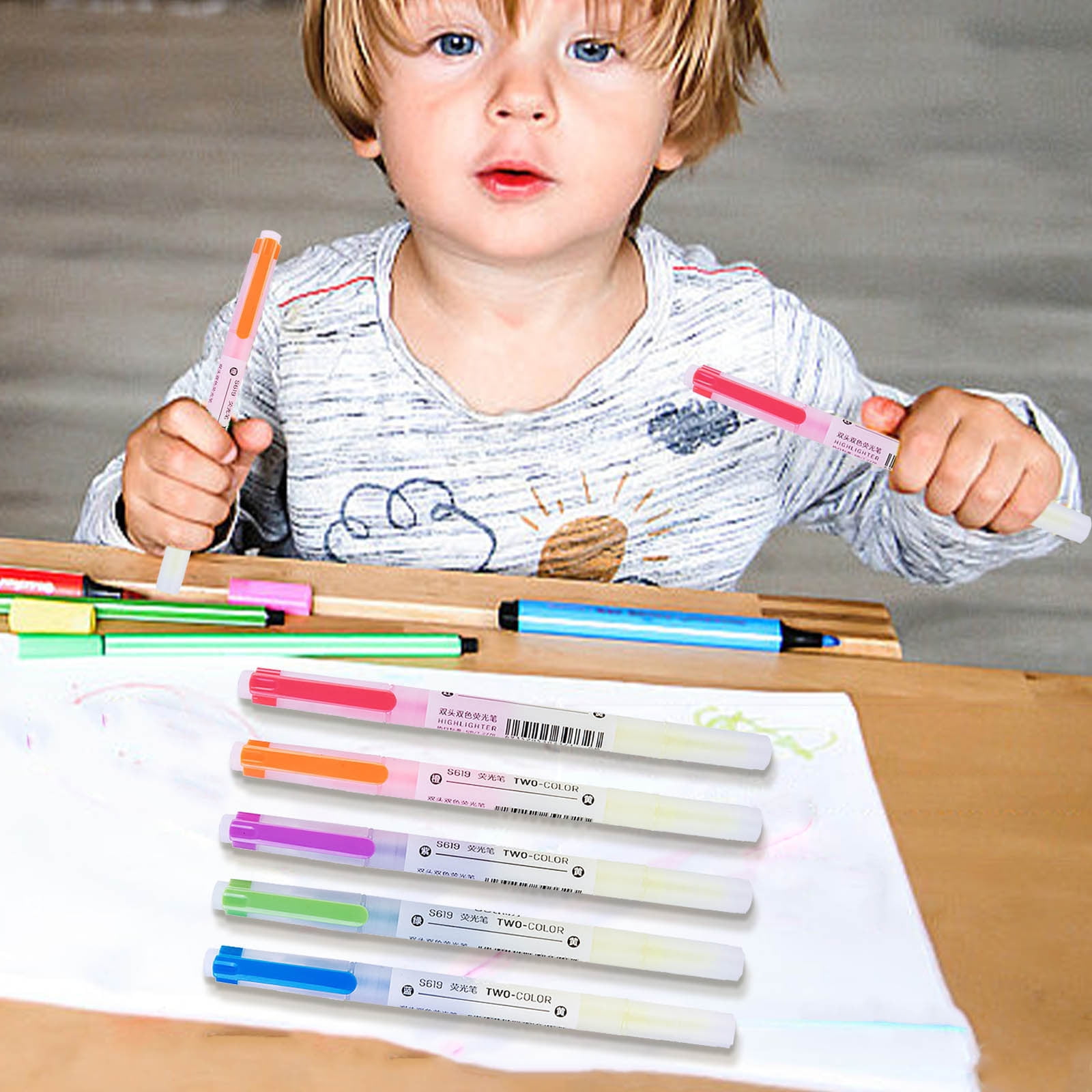 Popular Picks,Fluorescent Double-Headed Notebook Pen Set with Rough ...