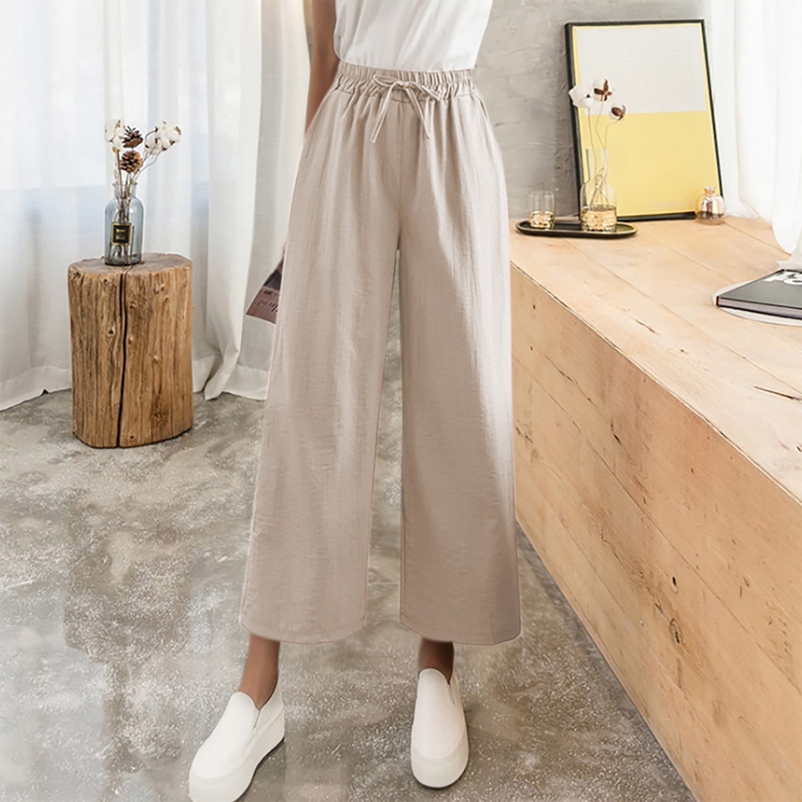 Popular Picks, Ladies' Wide Leg Pants, High Waist, Lace Up, Solid Color ...