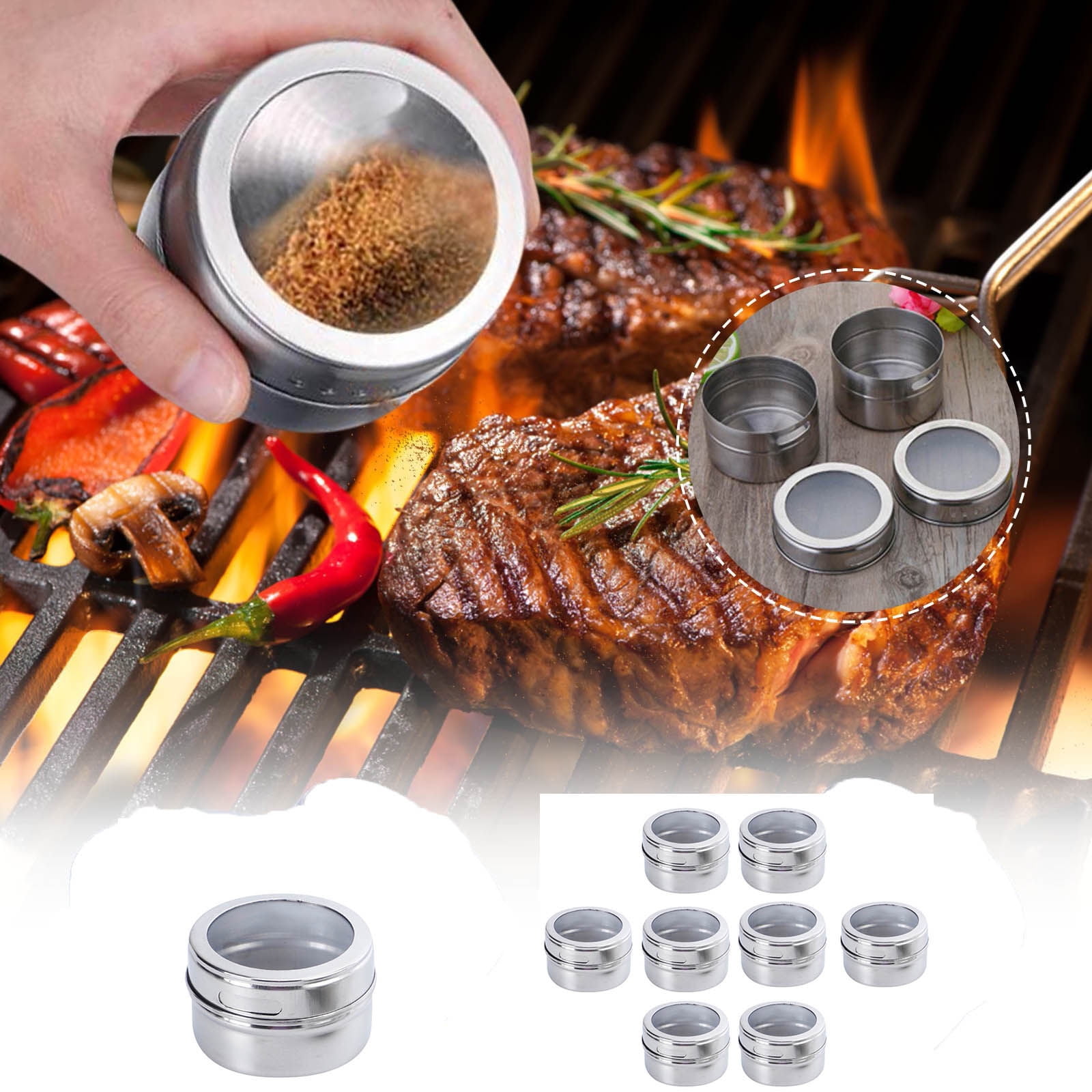 Popular Picks, Magnetic Spice Jars Set with Rack,Stainless Steel ...