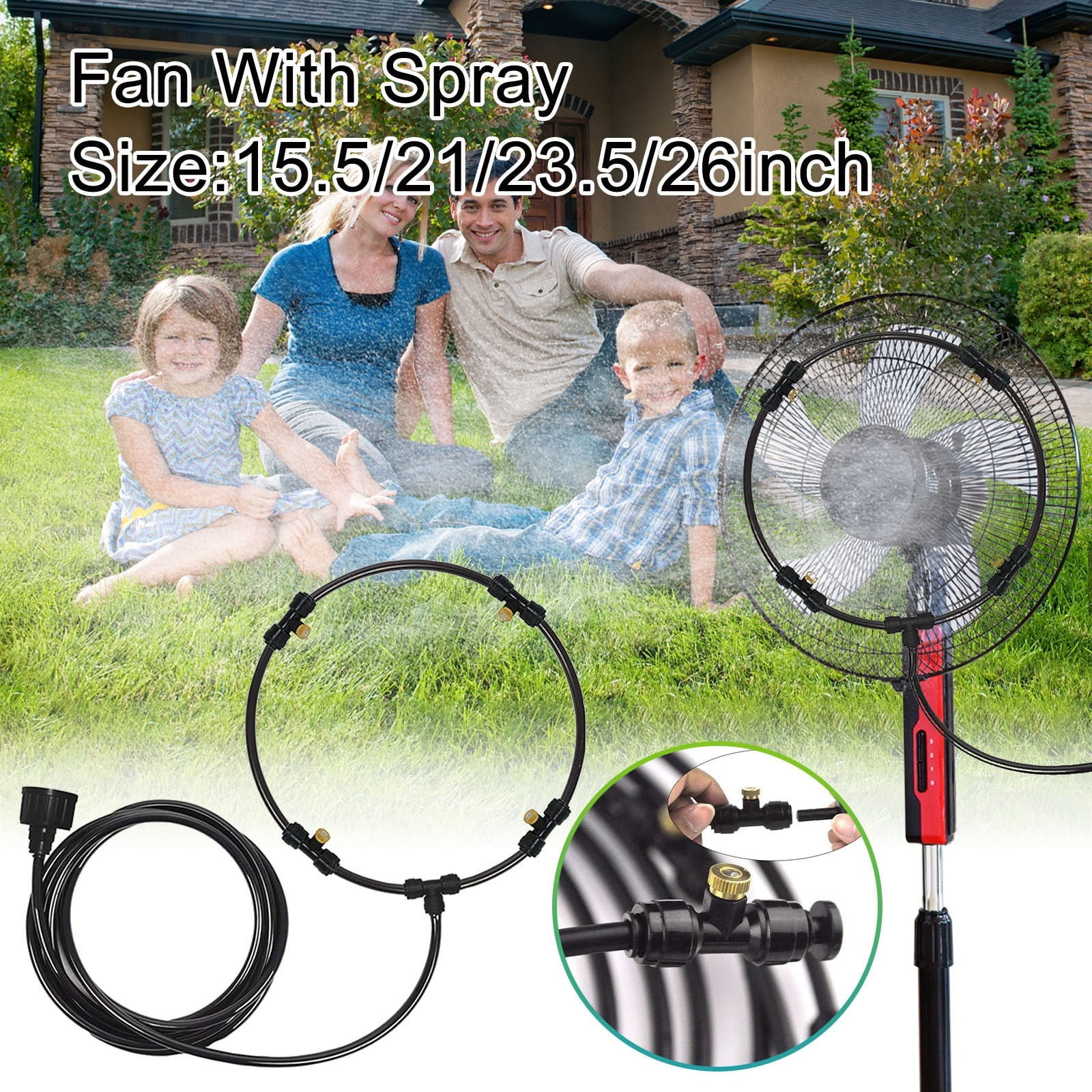 Popular Picks, Outdoor Misting Fan, 4 Nozzle, 10m Pipe, 16 Ring, Patio ...
