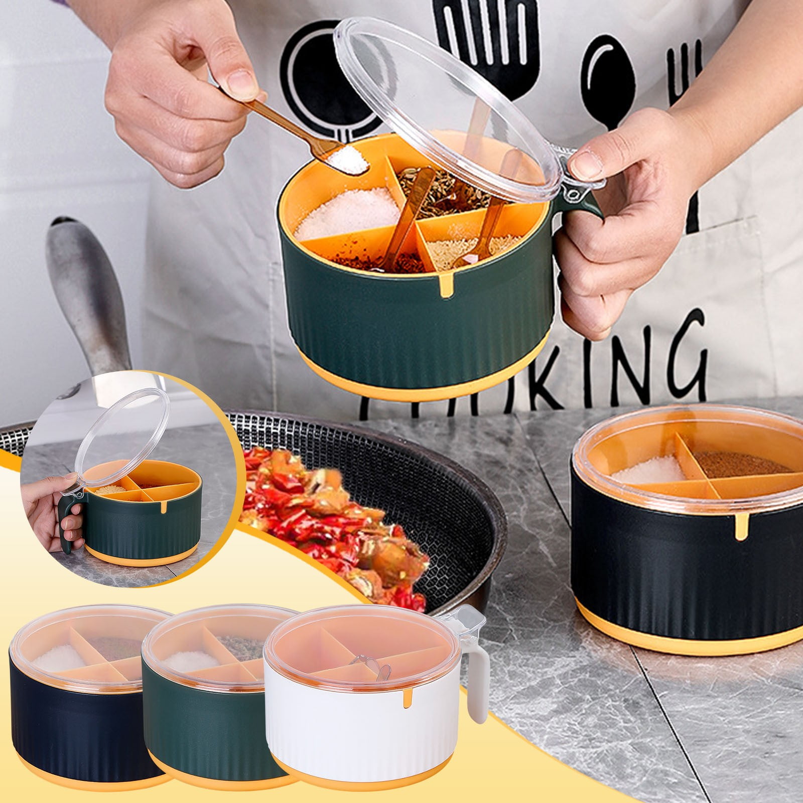 Popular Picks, Spice Pots Four Compartment Condiment Multi-Grids Spice ...