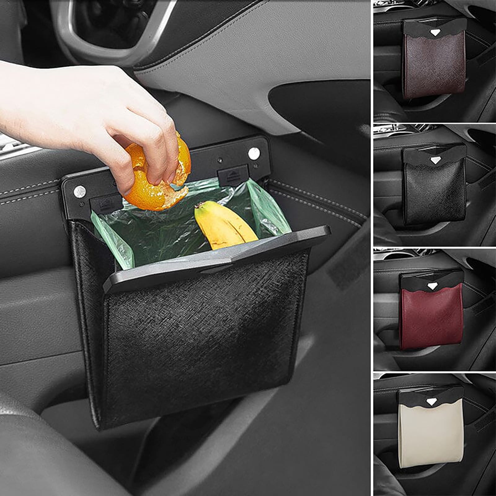 Popular Picks, Waterproof Car Leather Trash Bin with LED Light; Hanging ...