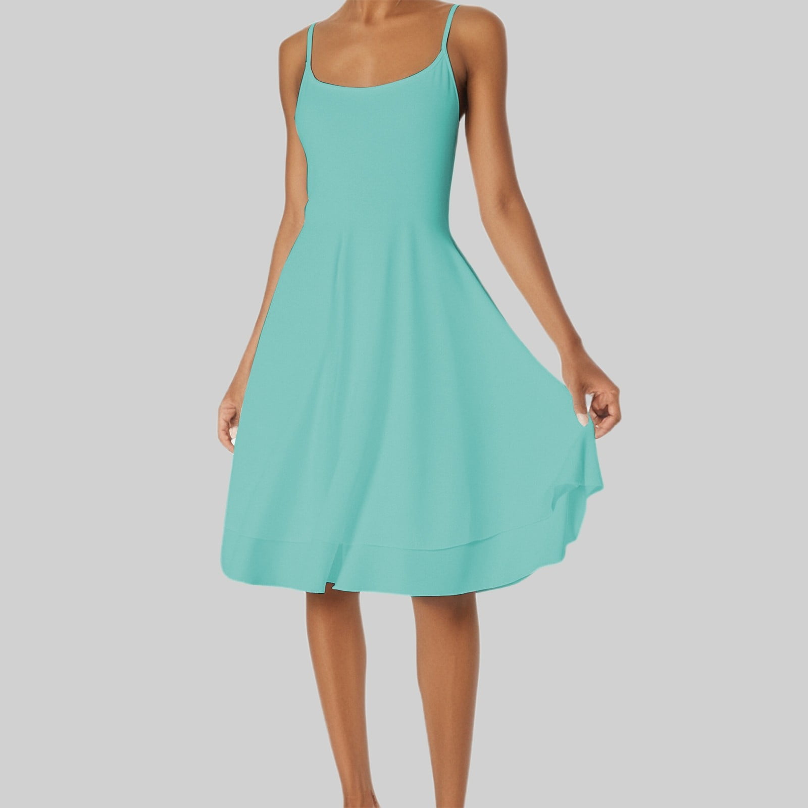 Popular Square Neck Waist Pleated Mini Dress with A Short Hemline ...