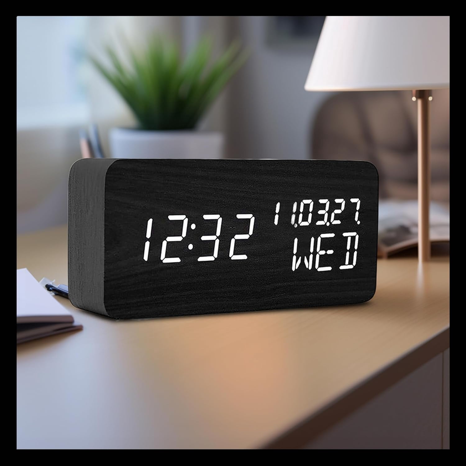 Popular Wood Digital Alarm Clock Desk Time, Date(MM/DD/YY), Day of The ...
