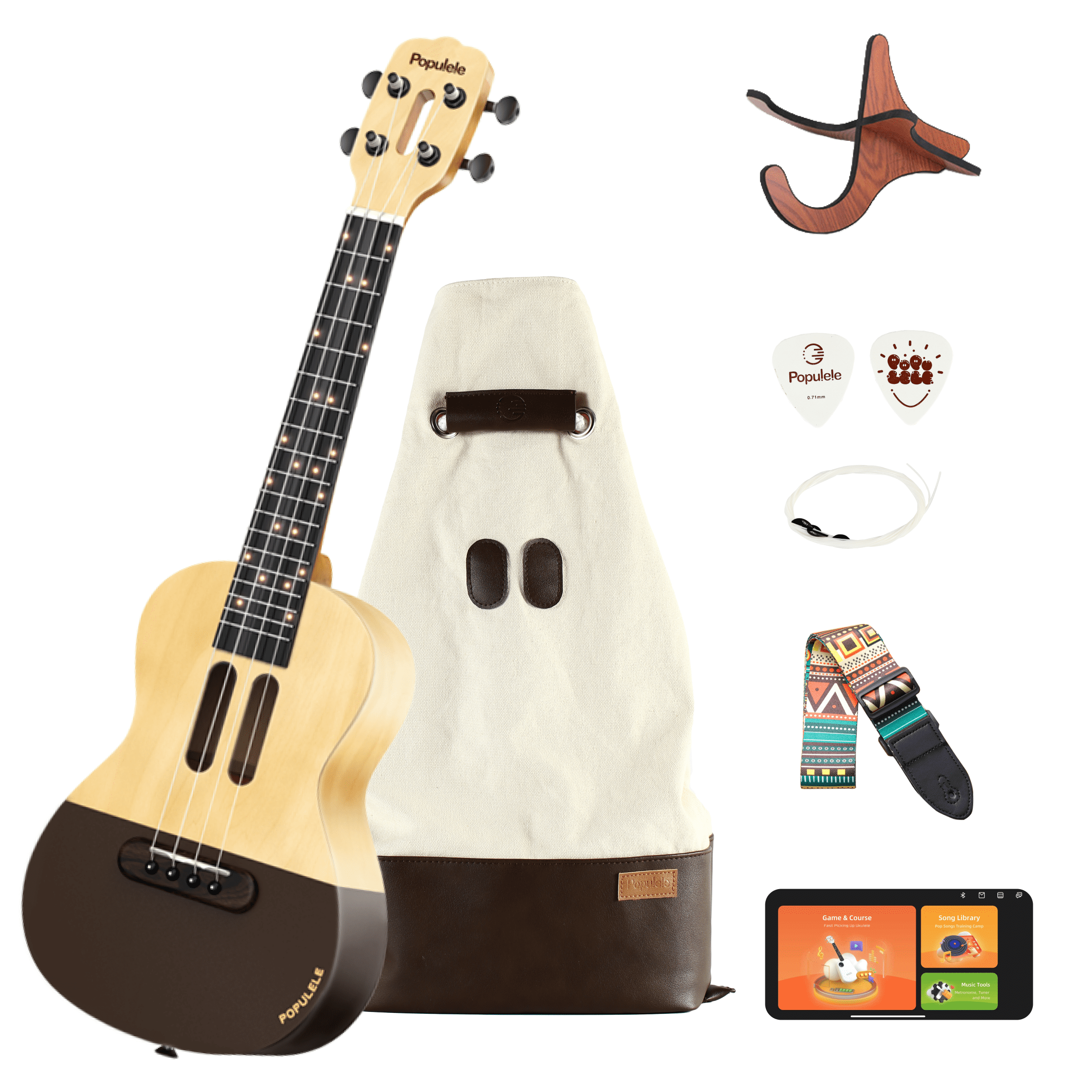Populele Smart Ukulele Set with LED Light Fingerboard, App Interactive ...