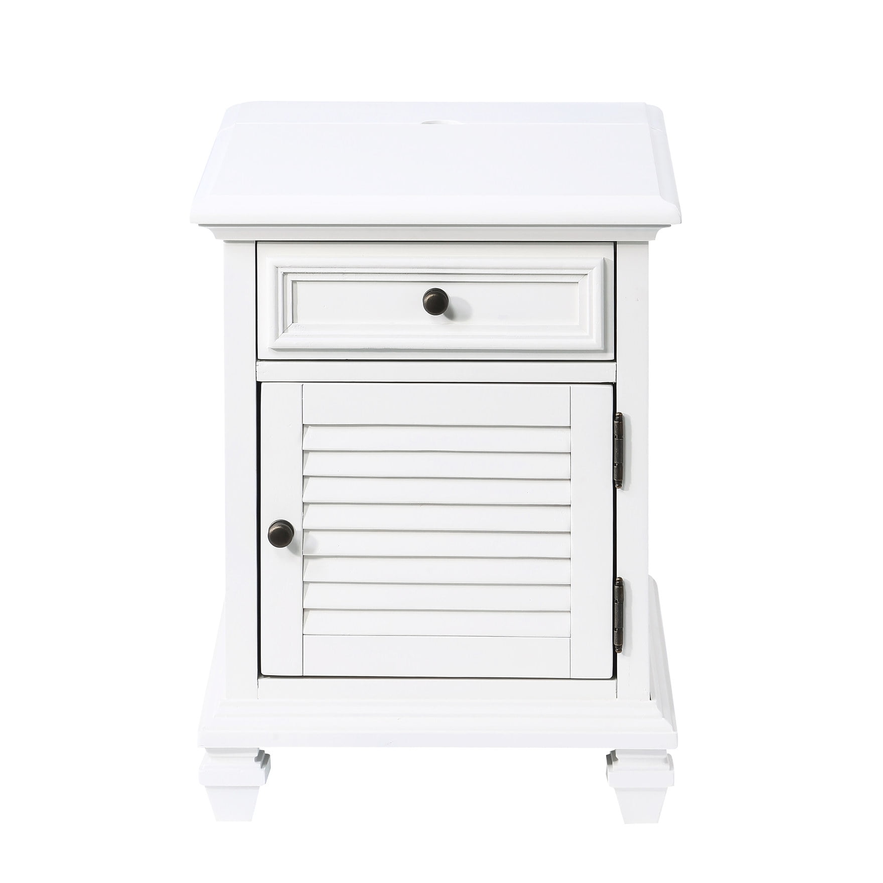 Popup USB Station & Louvered Door Storage - 24 in High White End Table ...