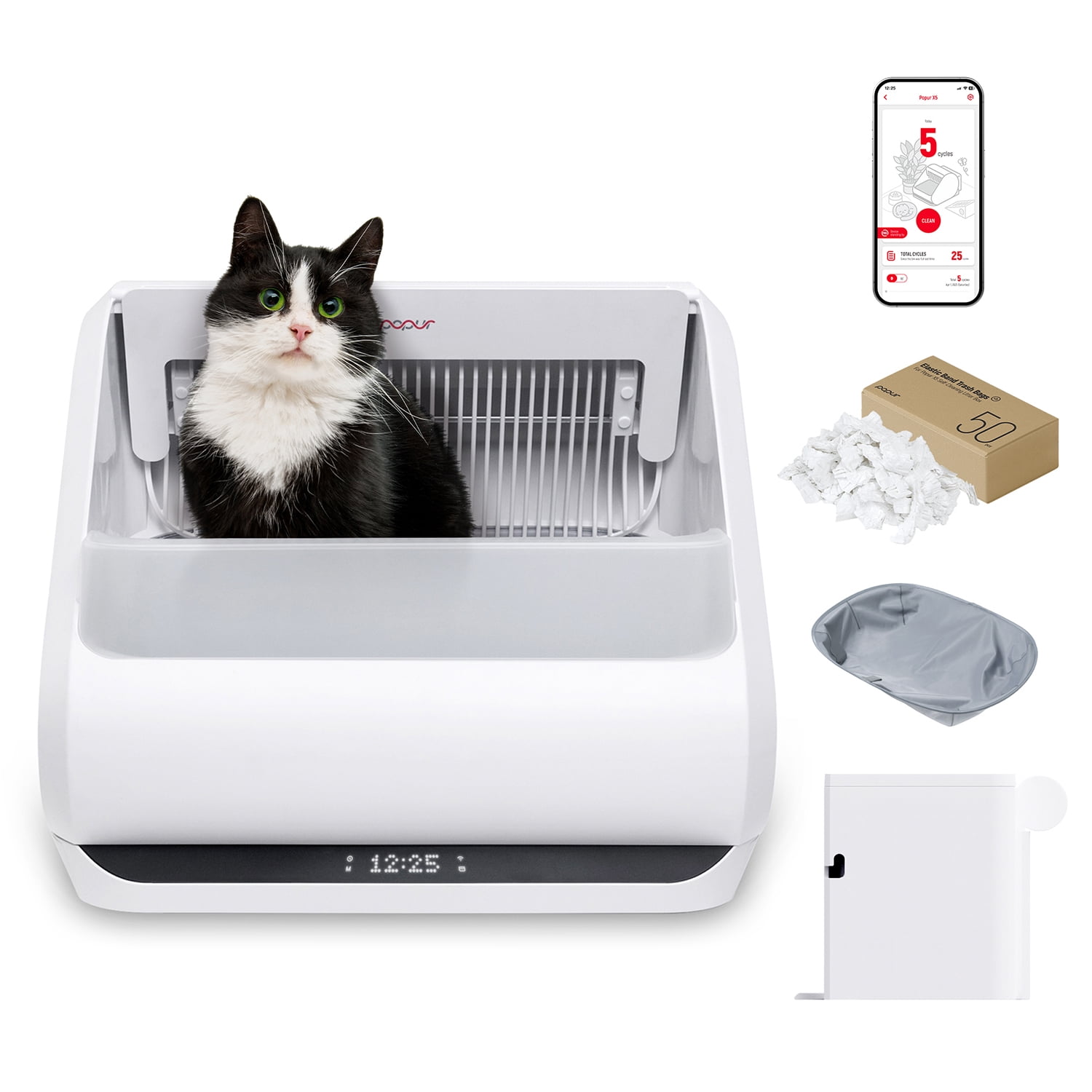 Popur X5 Robot Cat Litter Box Automatic Self Cleaning, Core Bundle ...