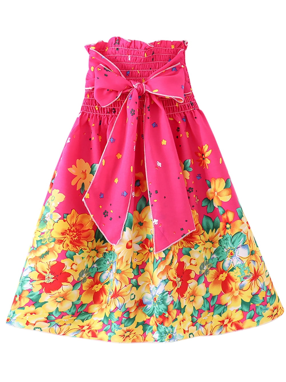 Popvcly 2-8T Kids Toddler Girls Bohemian Flowers Bowknot Sleeveless ...