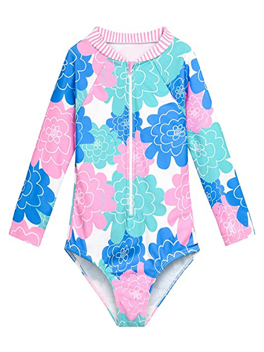 Popvcly 2-8T Toddler Little Girls Zipper Long Sleeve Rash Guard One ...