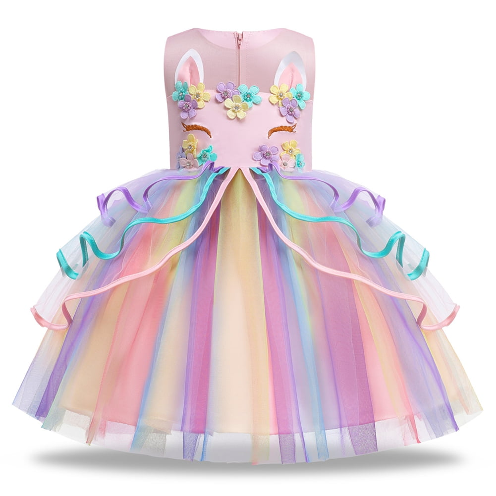 Popvcly 3-10T Dress for Girls Unicorn Costume Pageant Princess Party ...