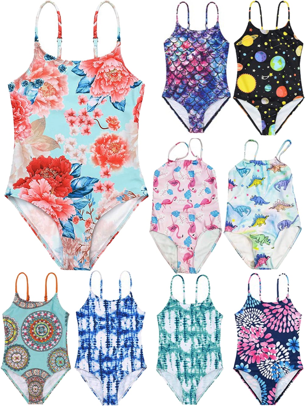 Popvcly 4-8T Little Girls Swimsuit Printed One-Piece Adjustable ...