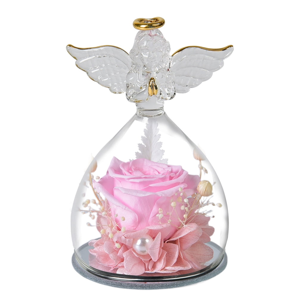 Popvcly Angel Rose Figurines Angel Gifts for Women,Preserved Rose Glass ...