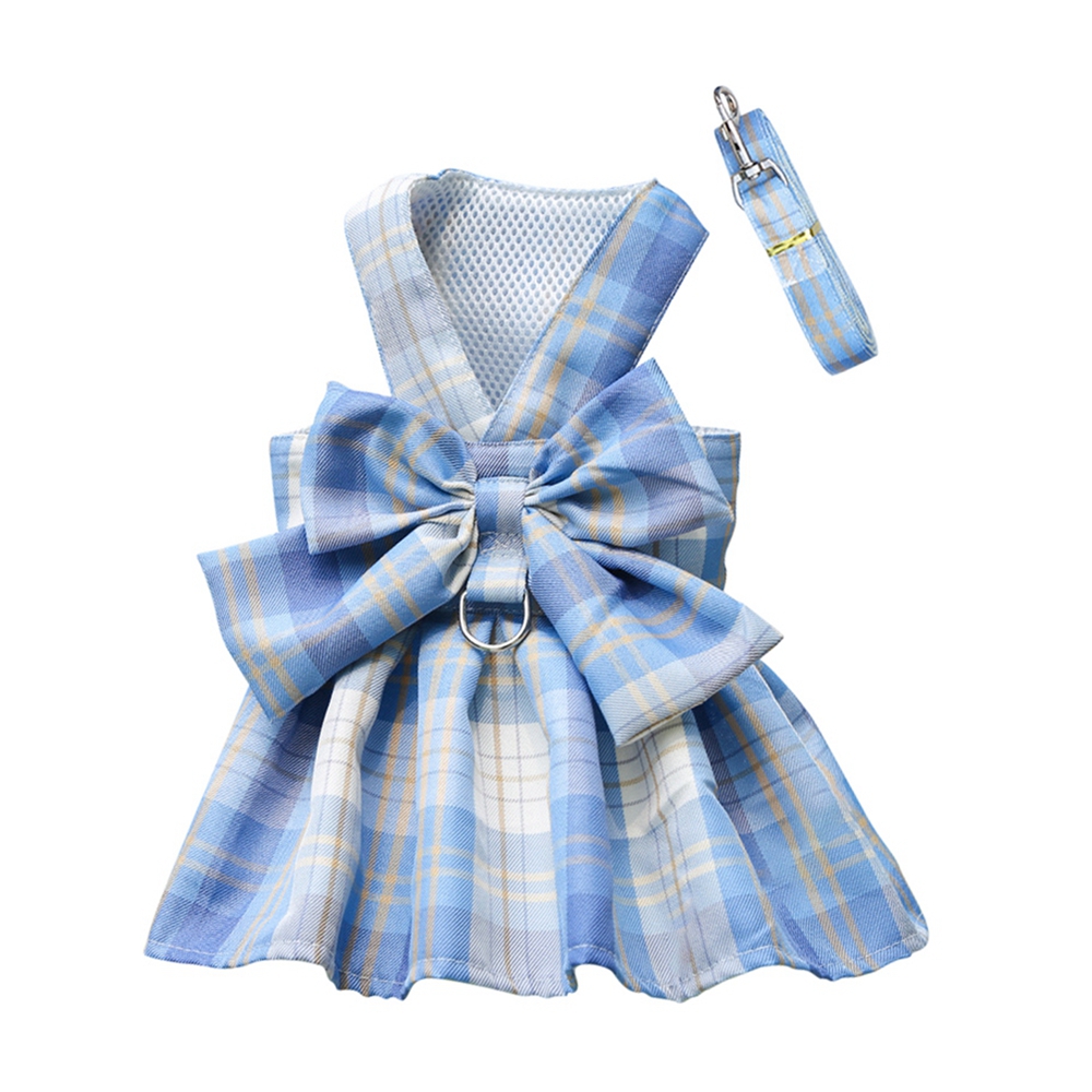 Popvcly Dog Dress Harnesses with Leash Set JK Plaid Puppy Girl Skirt ...