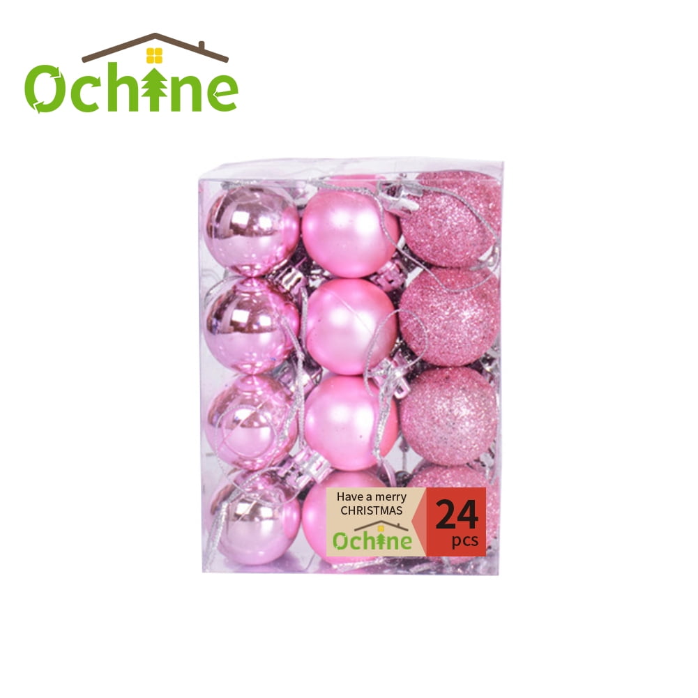 Popvcly Mini Shatterproof Pink Plastic Christmas Ball Ornaments, 24 ...