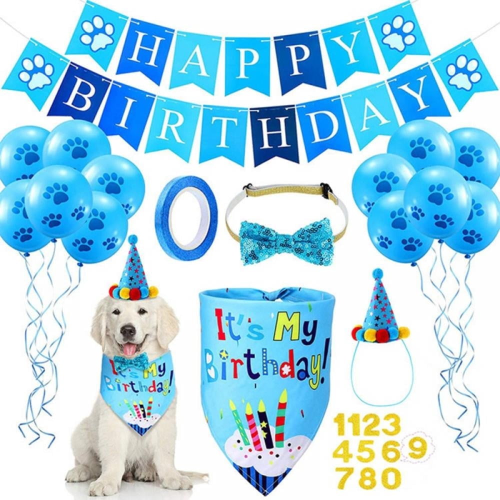 Popvcly Pets Happy Birthday Decoration Dog Costume Hats Bowknot Bandana ...