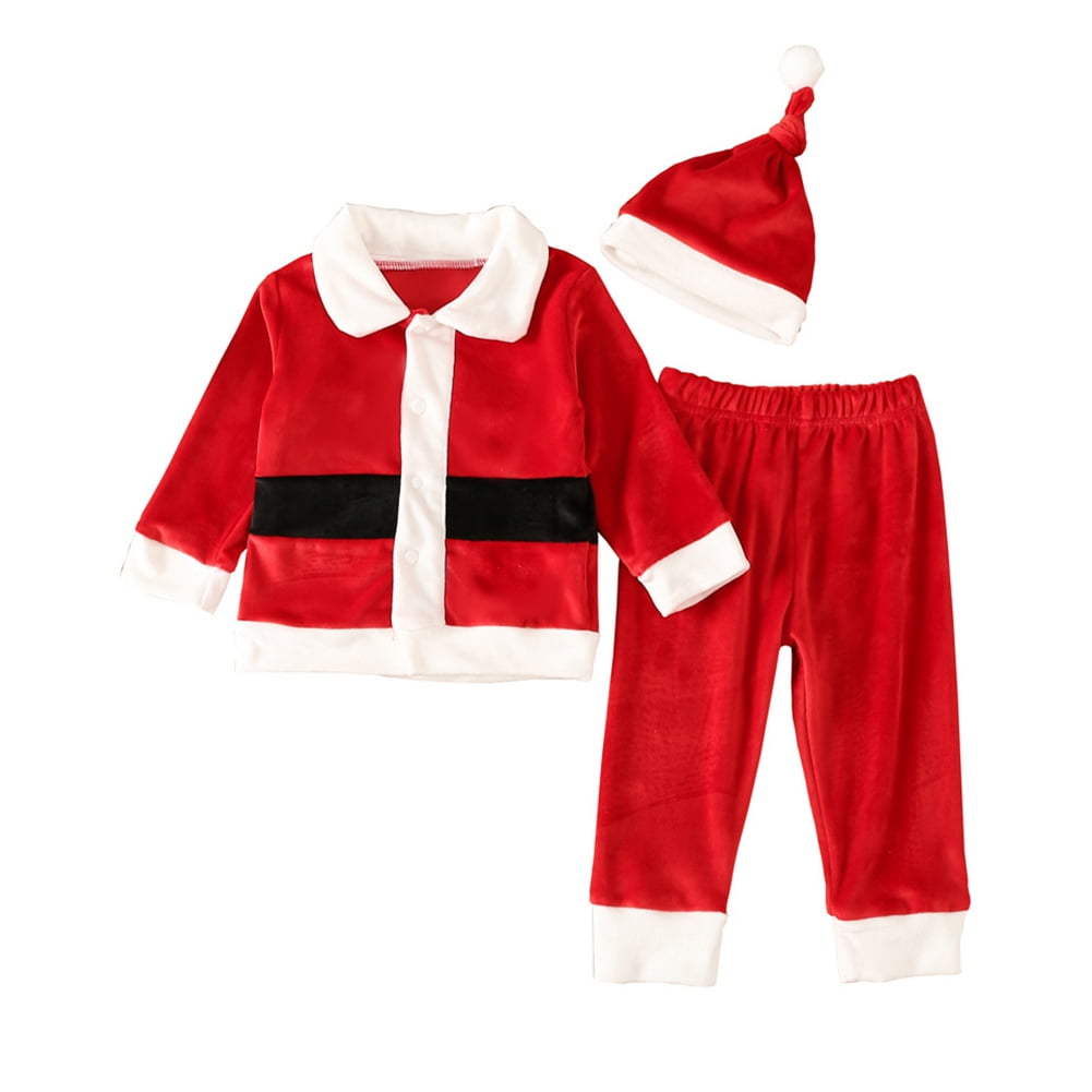 Popvcly Toddler Kids Santa Costume Baby Girl Boy Christmas Outfit 3Pcs ...