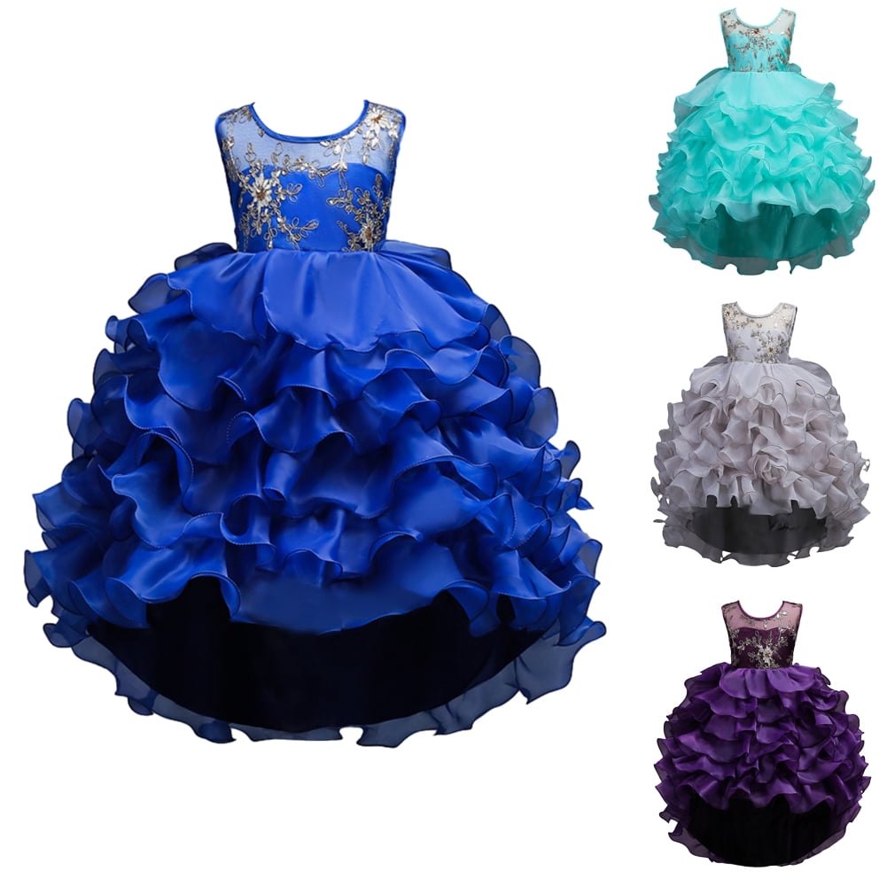 Popvcly Wedding Flower Girl's Ruffles Lace Cute Bow Waist Evening Dress ...