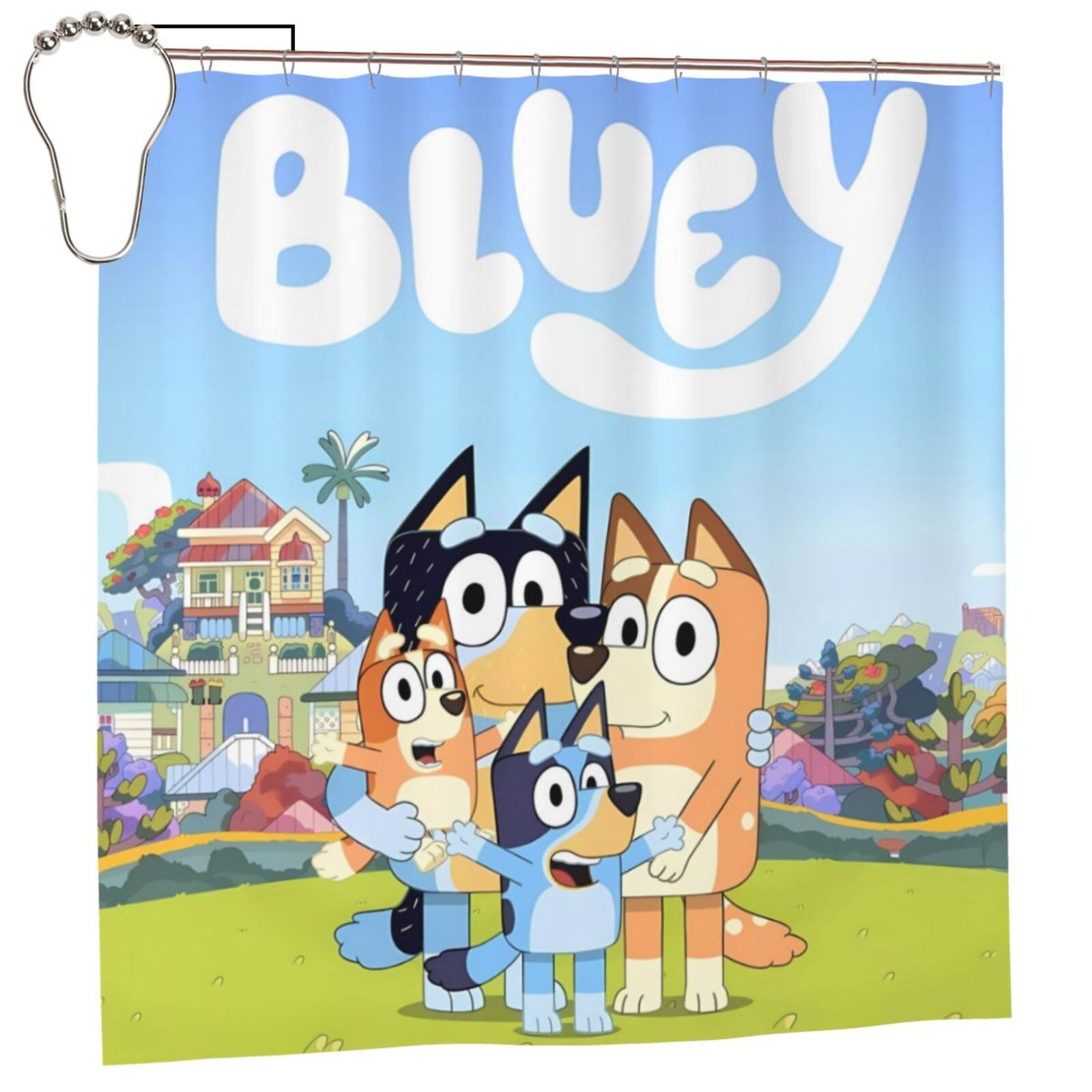 Poraui Bluey Print Shower Curtain Sets Waterproof Fabri Bathroom Decor ...