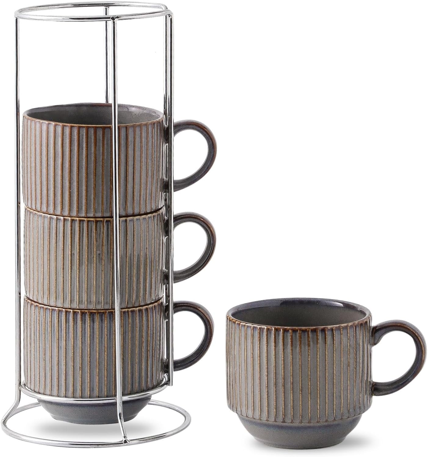 Porcealin Coffee Mugs, Stackable Coffee Cups Set of 4 with Stand - 15 ...