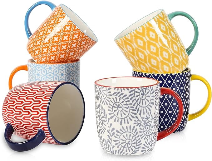 Porcelain 10 oz Coffee Mugs Set of 6 with Handle, Coffee Cups Ceramic ...