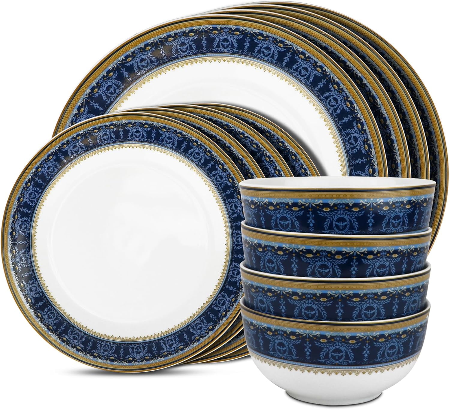 Porcelain 12Pcs Dinnerware Set – Blue Pattern Lavish Design | 4 Cereal ...