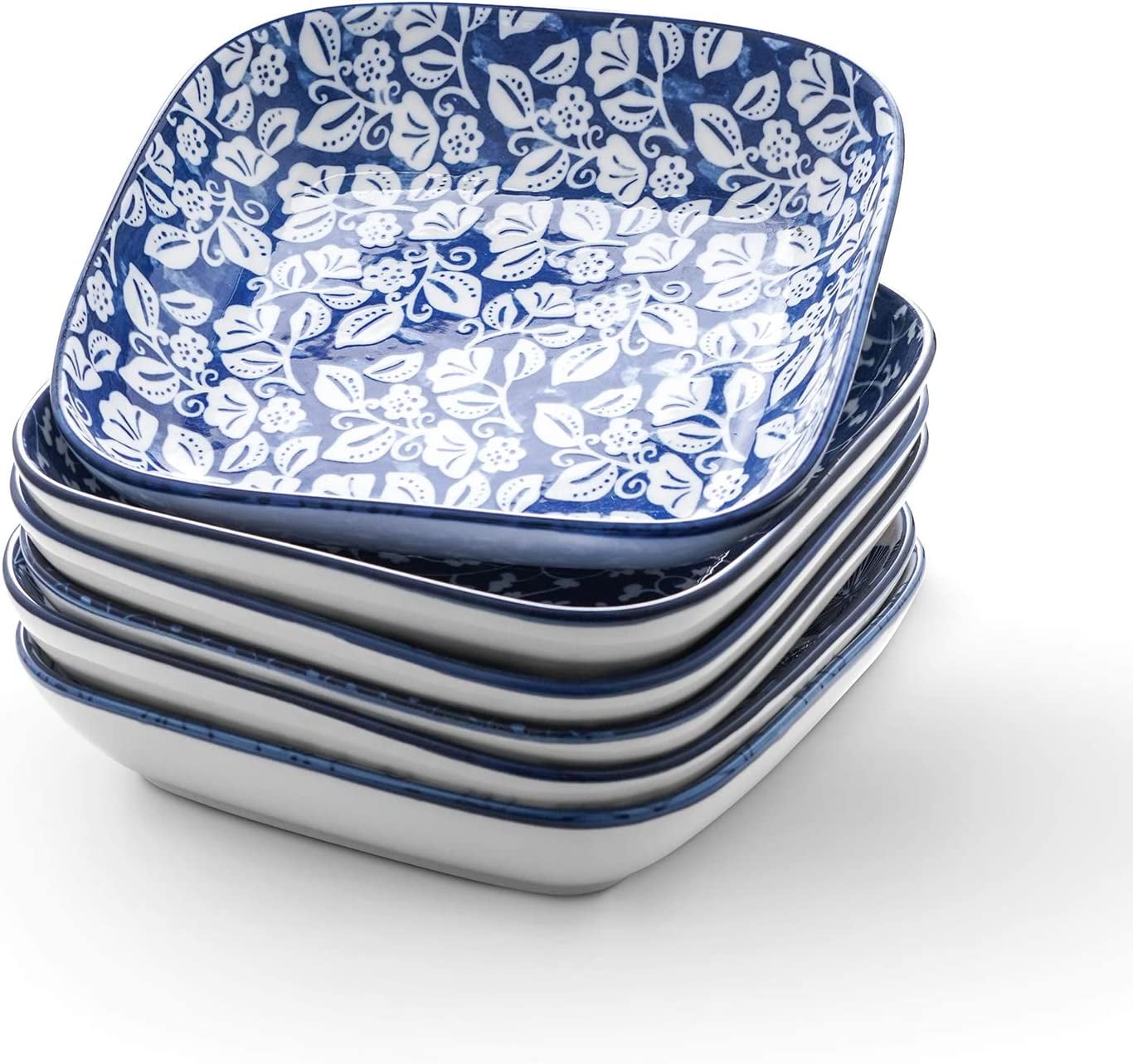 Porcelain 8-inch Square Dinner Plates, Salad Pasta Bowls, Set of 6 ...