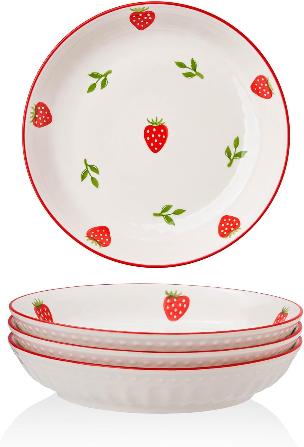 Porcelain Bowls Set Strawberry 8 Inch Pasta Bowls Set of 4, Salad Bowls ...