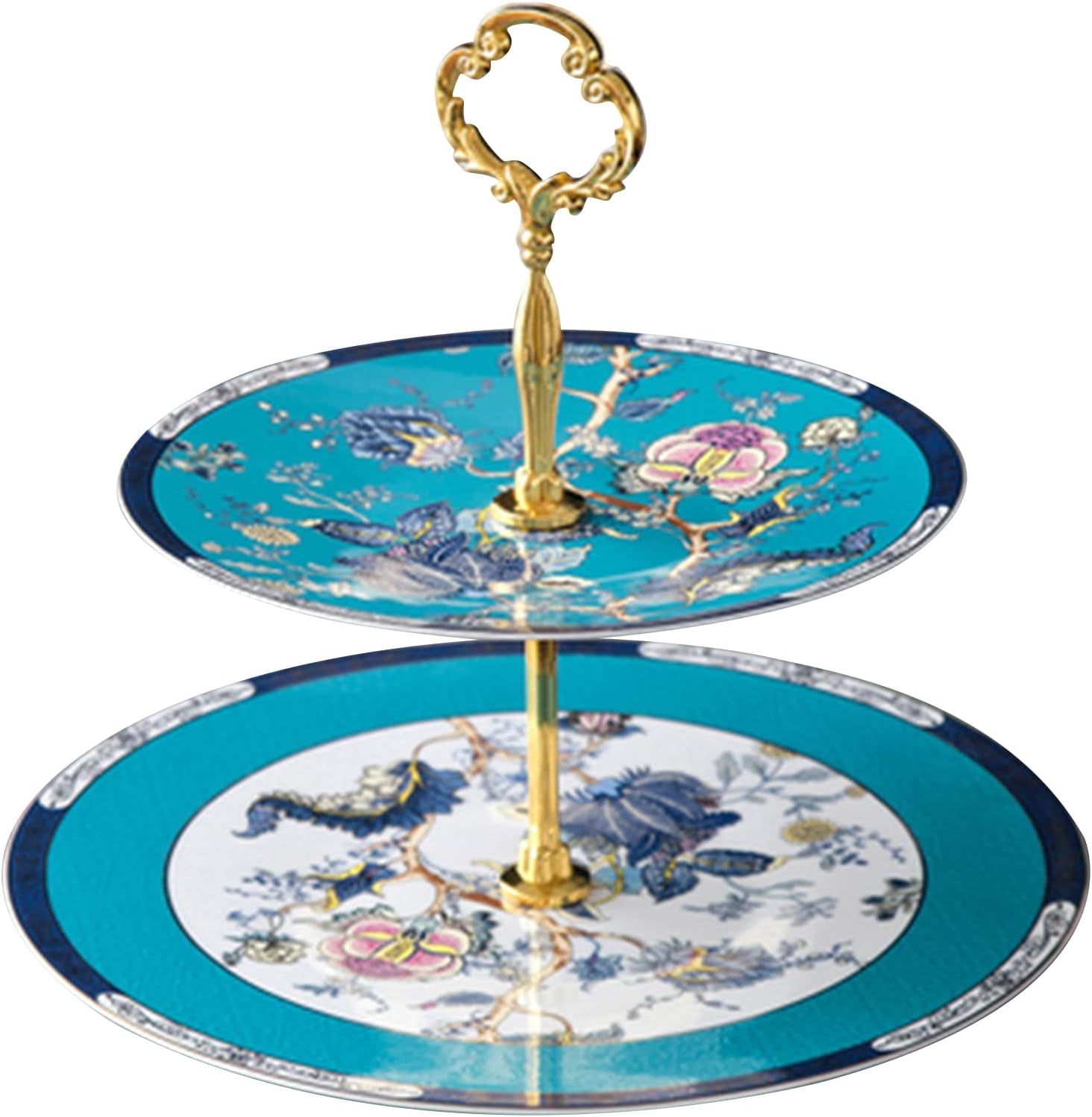 Porcelain Cake Stand Ceramic Cupcake Stand with Blue Dessert Platters 2 ...