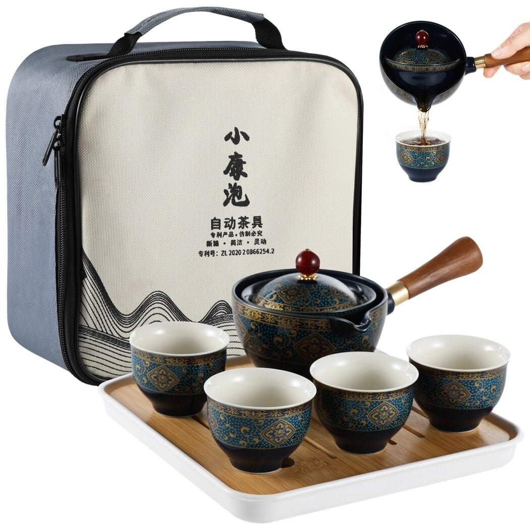 Porcelain Chinese Gongfu Tea Set, Portable Travel Teapot Set with 360 ...
