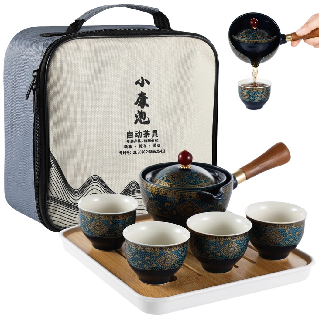 Porcelain Chinese Gongfu Tea Set, Portable Travel Teapot Set with 360 ...