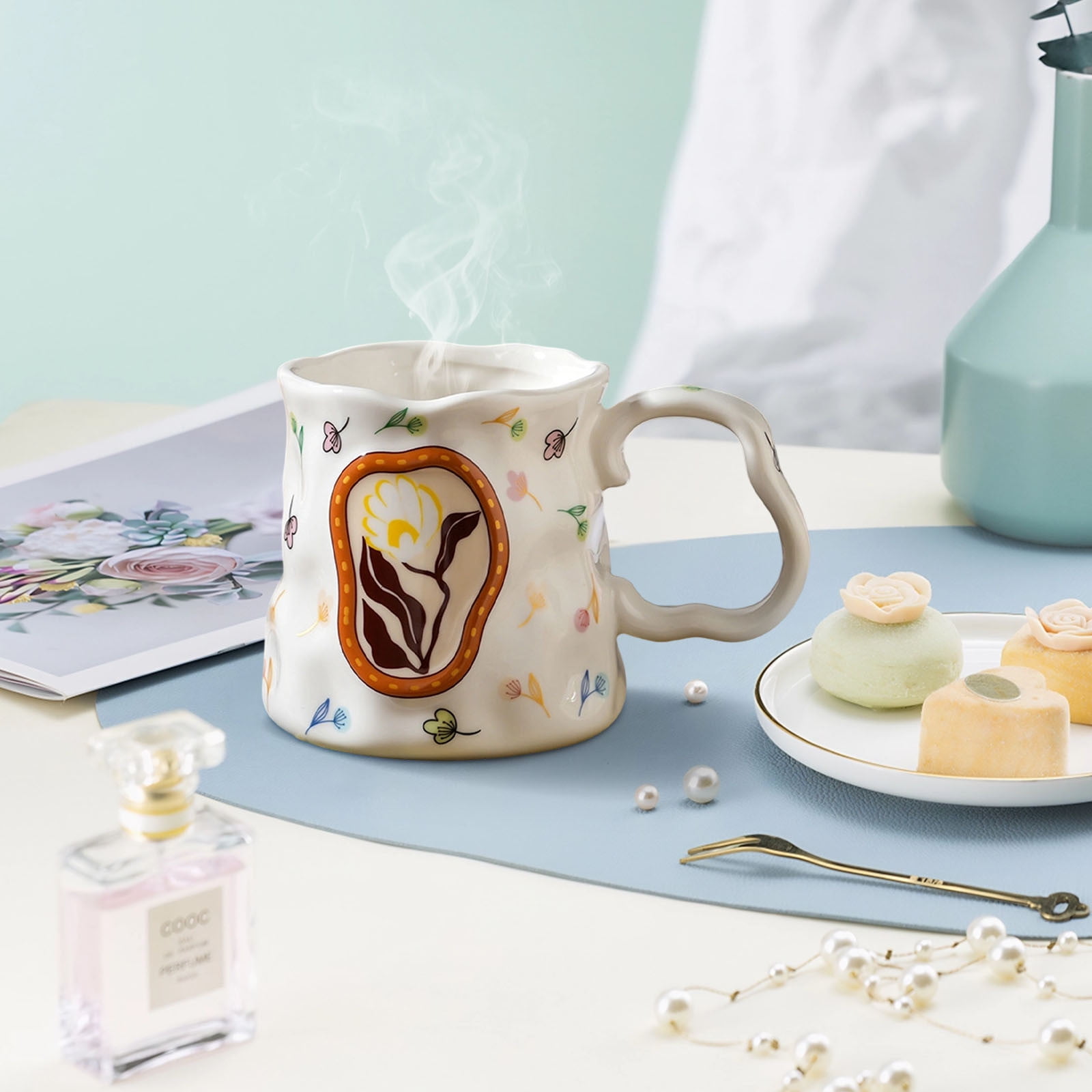 Porcelain Coffee Mug, Women's Breakfast Cup, Durable Ceramic ...