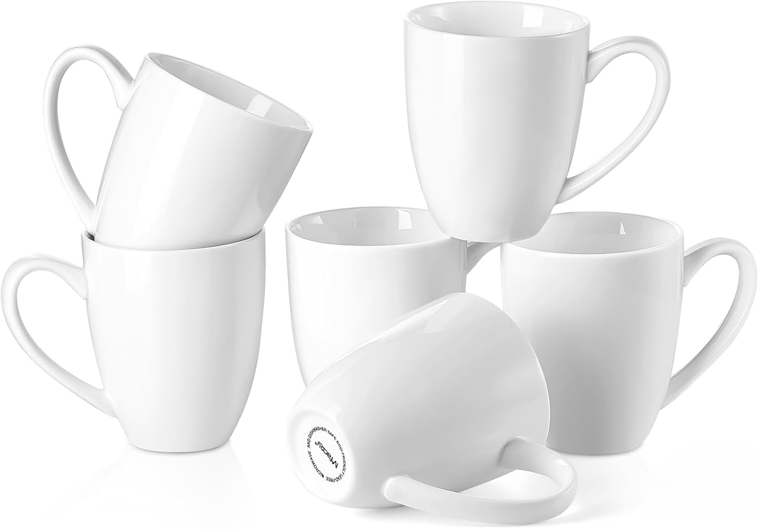 Porcelain Coffee Mugs Set of 6, 13 Ounce Coffee Cups with Handle ...