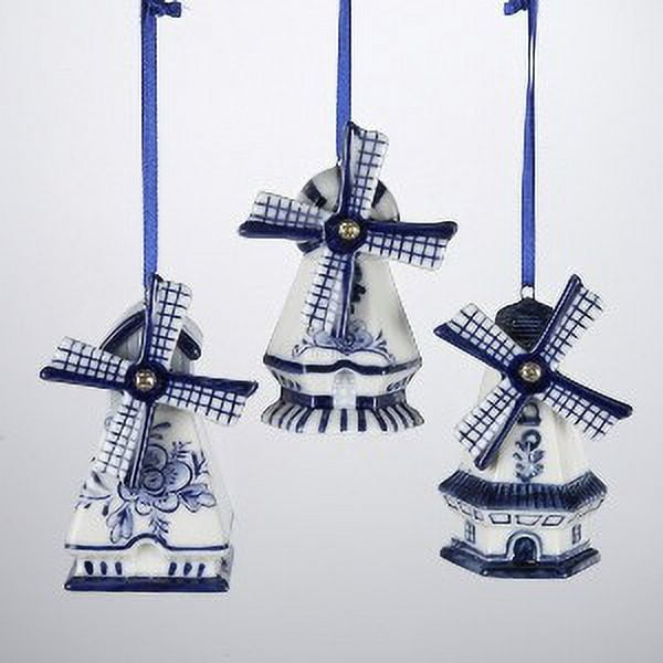 Porcelain Delft Blue Windmill Ornament Set Of 3 - Walmart.com