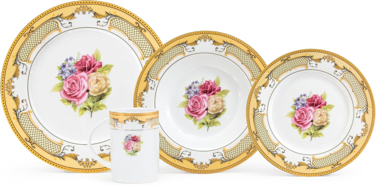 Porcelain Dinnerware Set for 1 - White with Gold 4 Piece Set Vintage ...