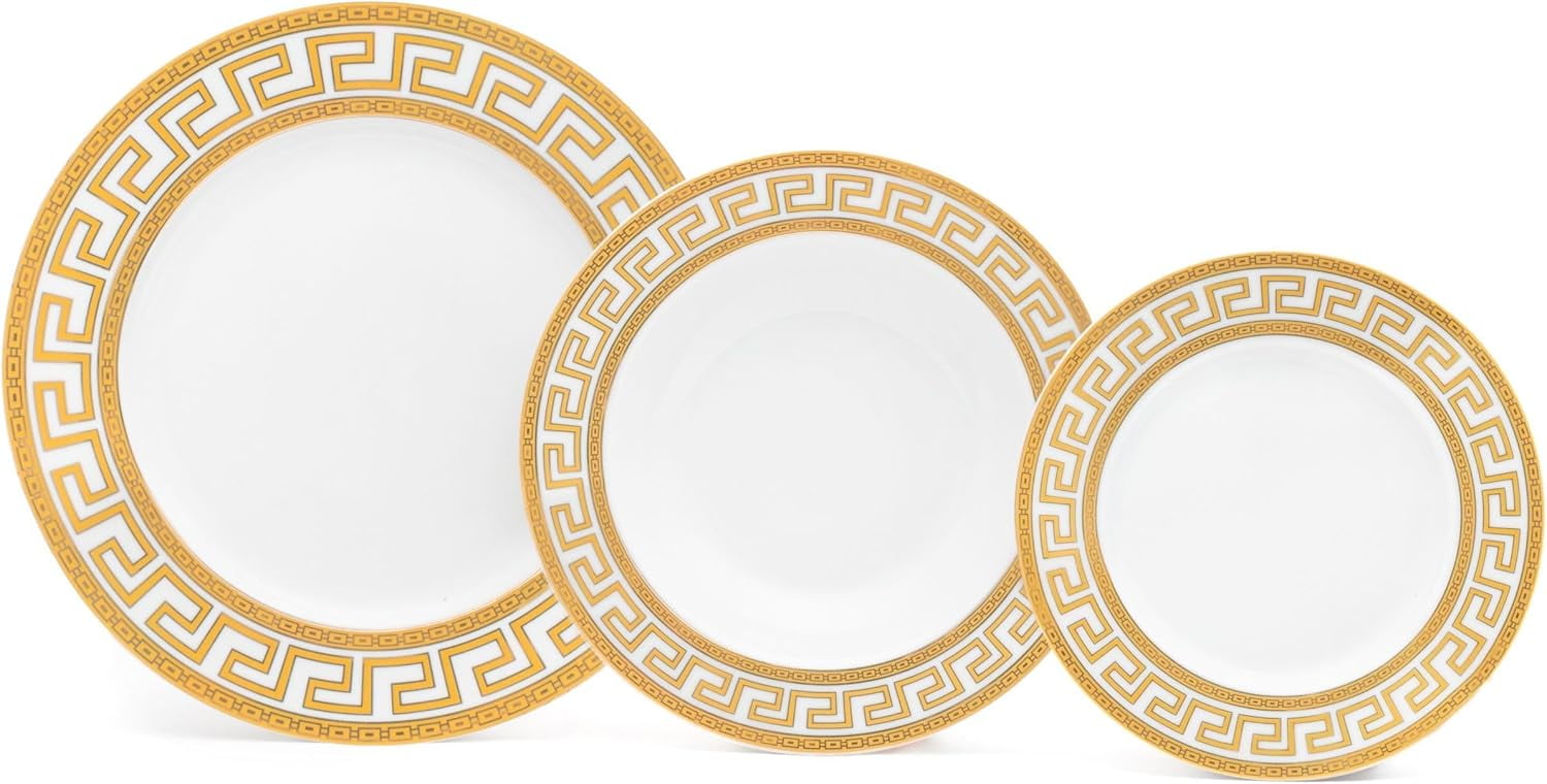 Porcelain Dinnerware Set for 4-12 Piece Gorgeous Dish Set - Gold Greek ...