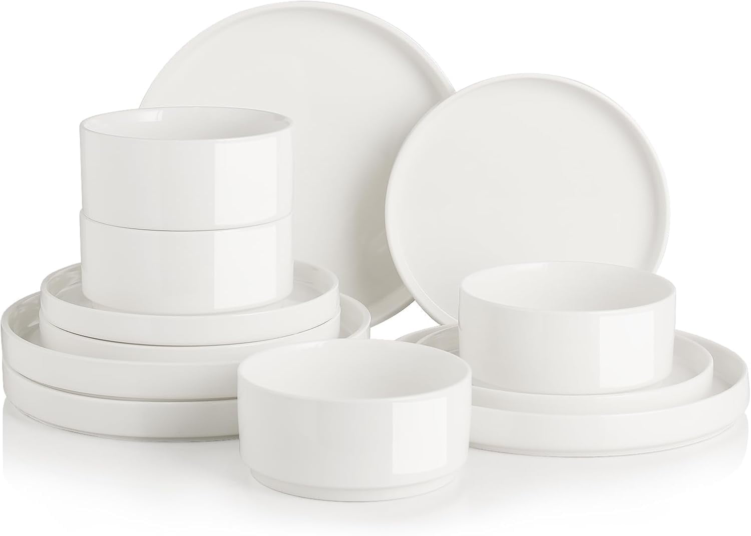 Porcelain Dinnerware Sets for 4, 12 Pieces Ceramic Plates and Bowls Set ...
