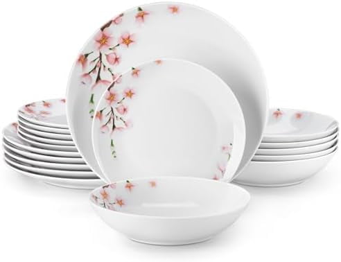 Porcelain Dinnerware Sets for 4, 12 Pieces Plates and Bowls Set with ...