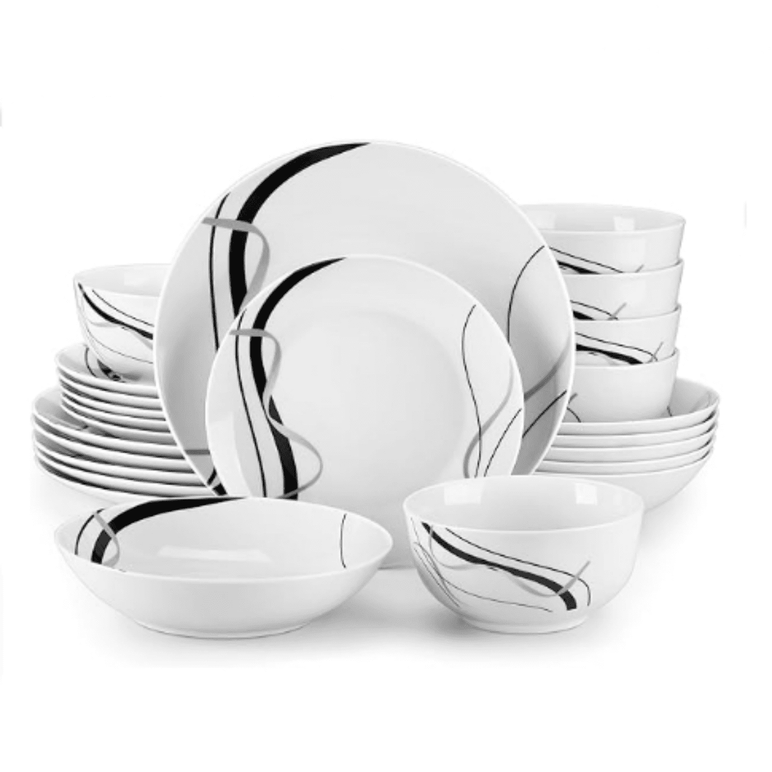 Porcelain Dinnerware Sets for 6, 24 Pieces Plates and Bowls Set with ...