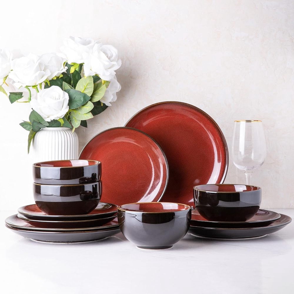 Porcelain Dinnerware Sets for 4,12 Piece Plates and Bowls Set - Walmart.com