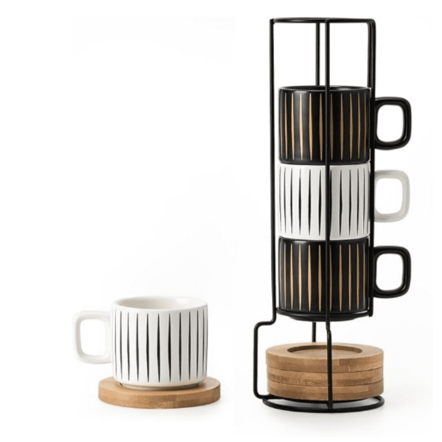 Porcelain Espresso Cup with Saucer and Metal Stand, 4 Ounce Stackable ...