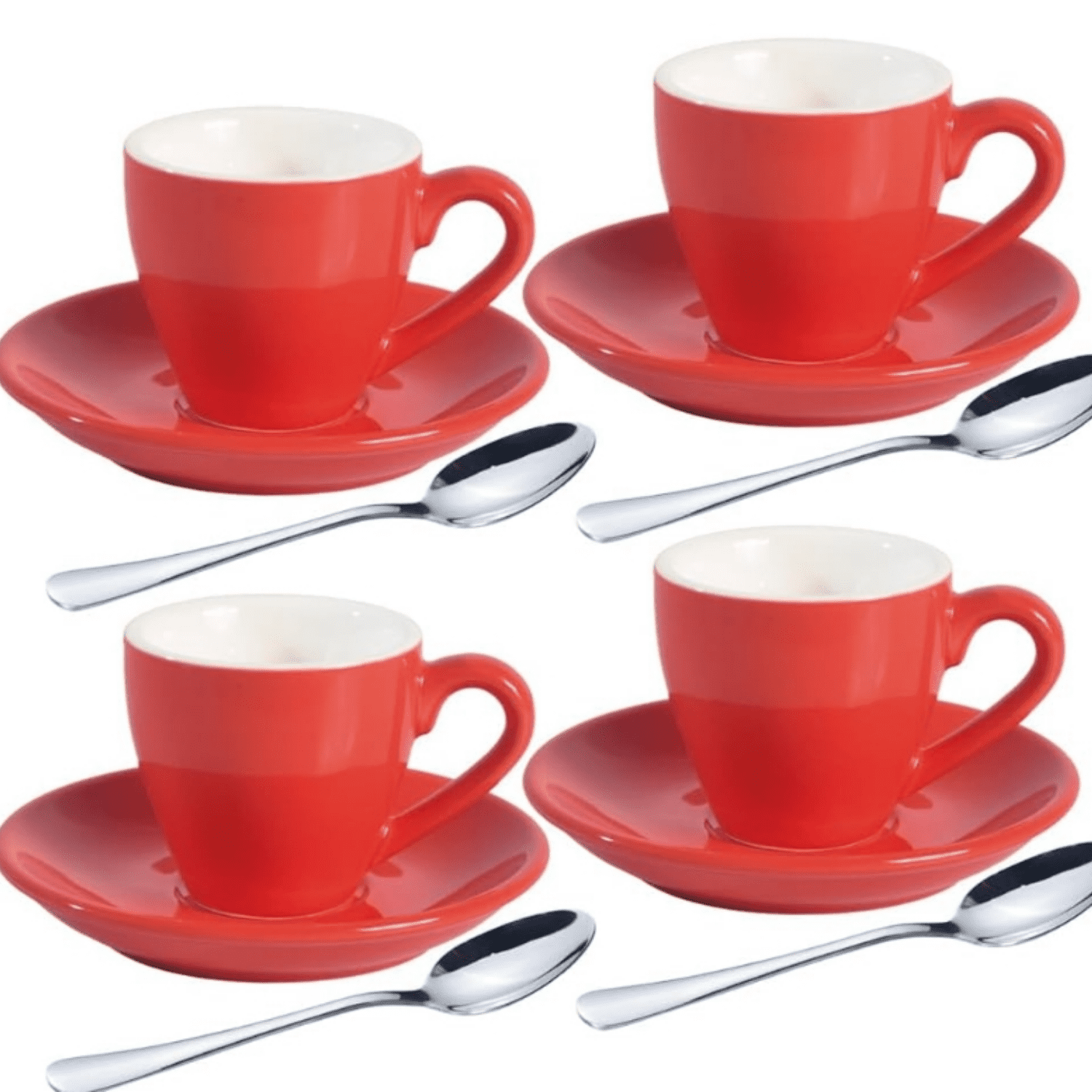 Porcelain Espresso Shot Cup Set with Stainless Steel Saucers and Spoons ...