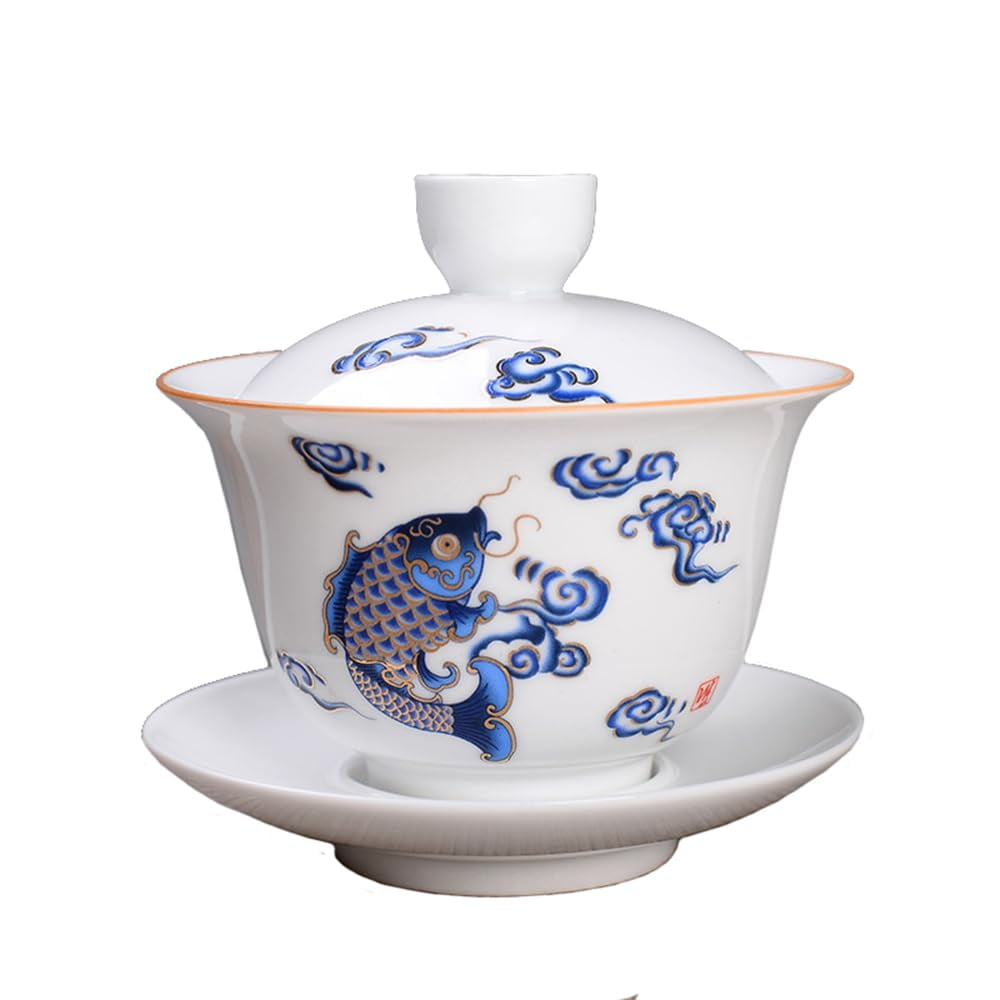 Porcelain Gaiwan 8oz Teacup White Glazed Tureen Chinese Sancai Cover ...