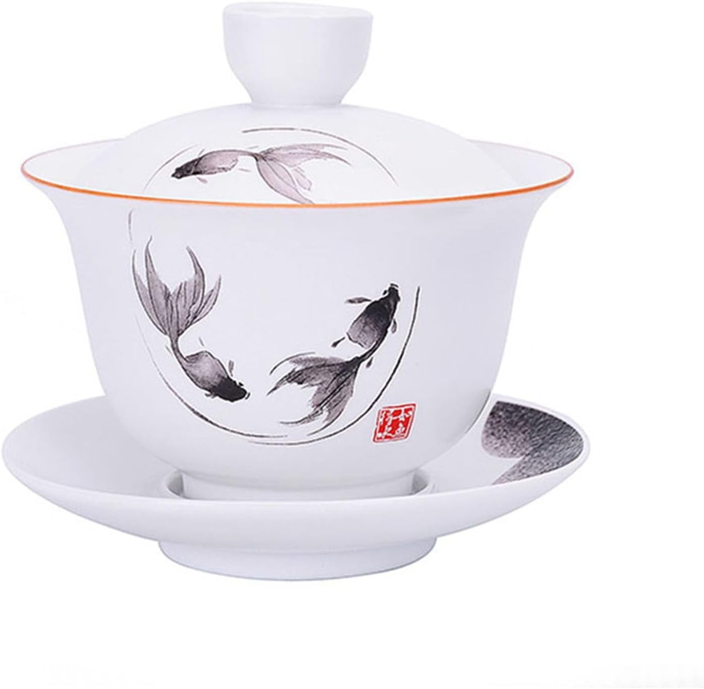 Porcelain Gaiwan 8oz Teacup White Glazed Tea Cup Tureen Chinese Sancai ...
