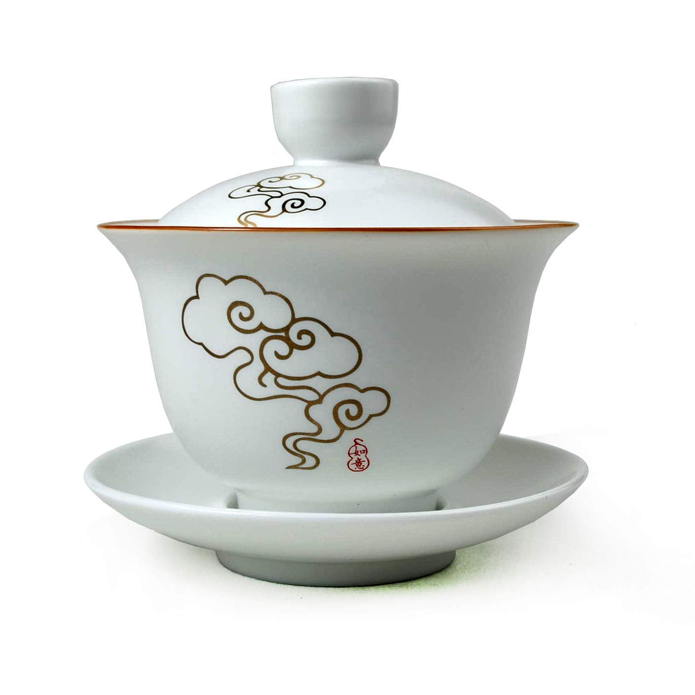 Porcelain Gaiwan 8oz Teacup White Glazed Tureen Chinese Sancai Cover ...